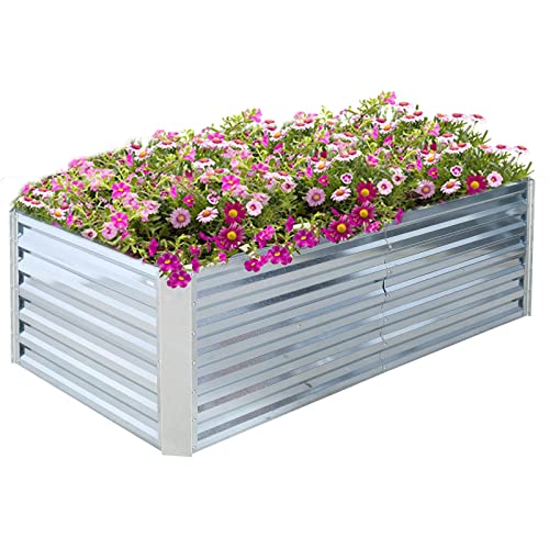 FORTUNO 8x4x1.9 FT Galvanized Raised Garden Bed Box 96"x47"x22.4" -Large Metal Outdoor Flower Bed Steel Patio Ground Planter for Planting Vegetables and Herbs, Silver