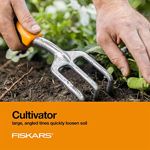 Fiskars 384490-1002 Garden Scratch Tool Set with Shovel, Hand Rake and Spade for Weed Removal, Digging, Gardening, Black/Orange