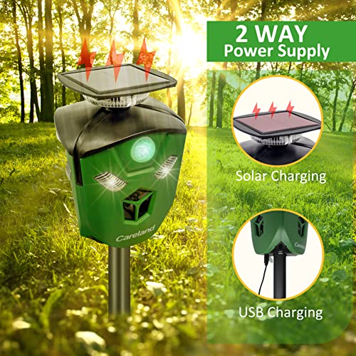 Careland 360° Solar Ultrasonic Animal Repellent with Motion Sensor Cat Dog Repellent Squirrel Raccoon Deer Deterrent Chaser Protect Farm Garden Yard Pond