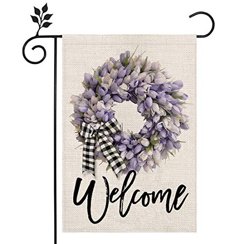 CROWNED BEAUTY Spring Floral Tulips Lily Welcome Garden Flag 12×18 Inch Small Vertical Double Sided Seasonal Outside Décor for Yard Farmhouse CF085-12