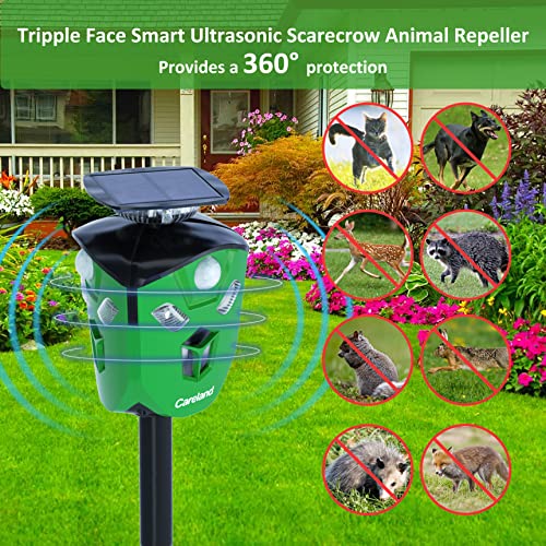 Careland 360° Solar Ultrasonic Animal Repellent with Motion Sensor Cat Dog Repellent Squirrel Raccoon Deer Deterrent Chaser Protect Farm Garden Yard Pond