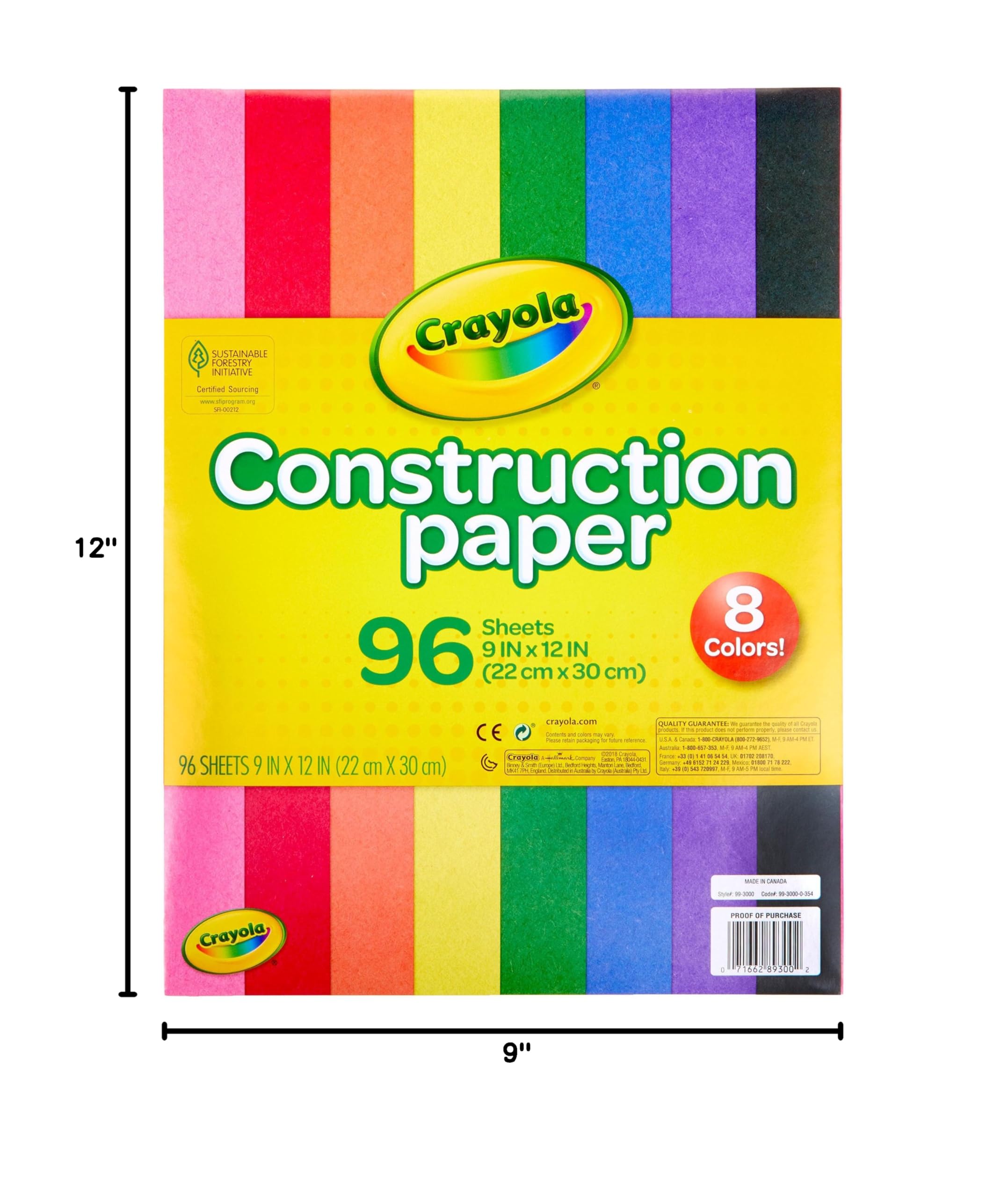 Crayola Construction Paper 9" x 12", 8 Classic Colors (96 Sheets), Great For Classrooms & School Projects, Colors May Vary
