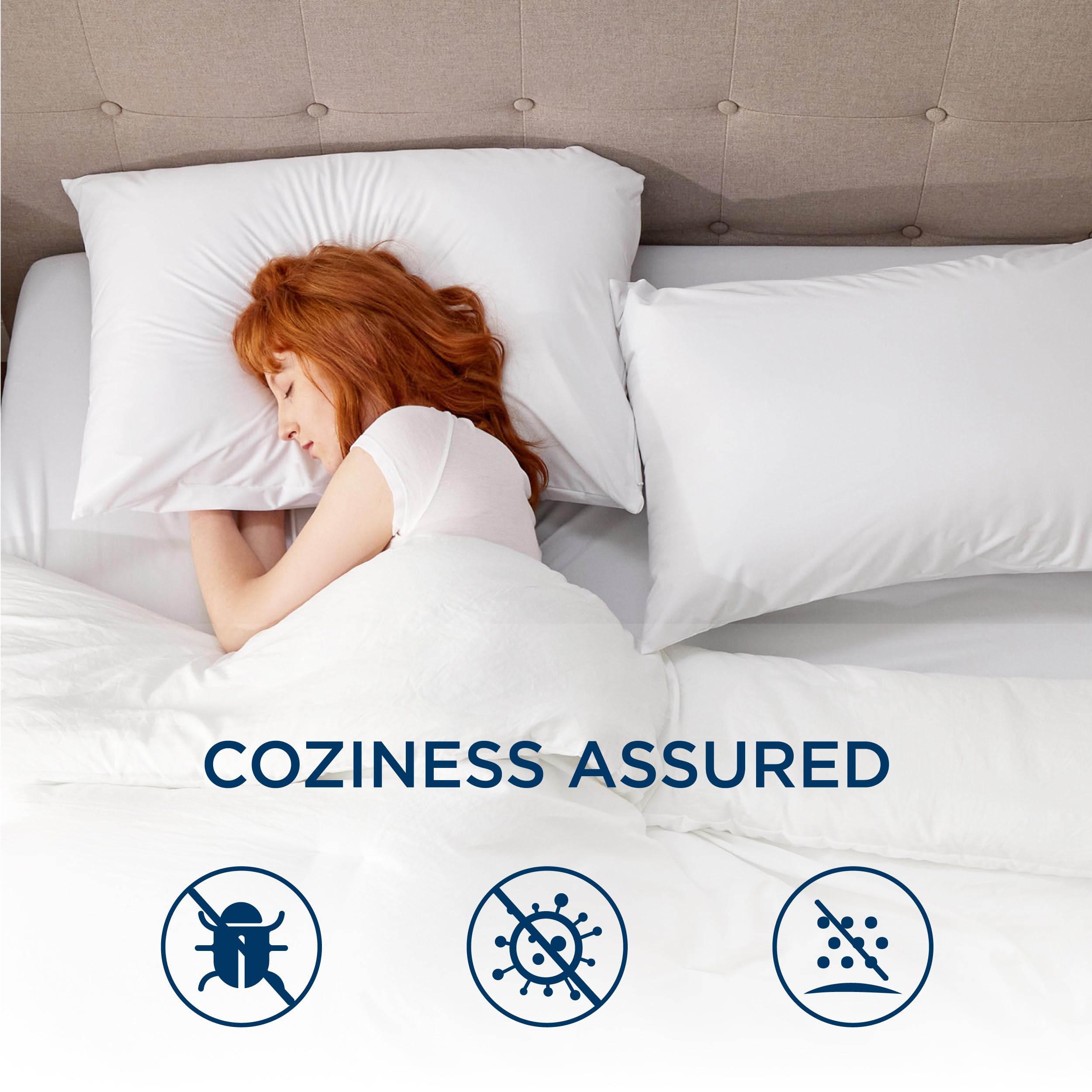 Bedsure Pillow Protectors, Waterproof Polyester Pillow Protectors with Zipper Standard Size,Set of 2, 20" x 26"