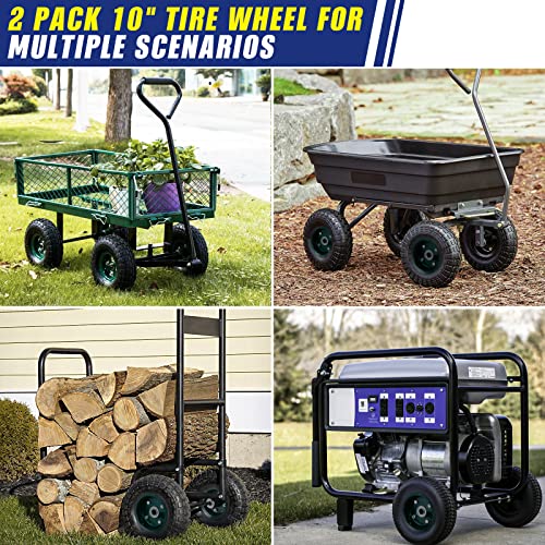 4 Pcs 10" Flat Free Tires Solid Pneumatic Tires Wheels, 4.10/3.50-4 Air Less Tires with 5/8" Center Bearings, for Wheelbarrow/Dolly/Garden Wagon Carts/Hand Truck/Wheel Barrel/Lawn Mower, 4 Pack