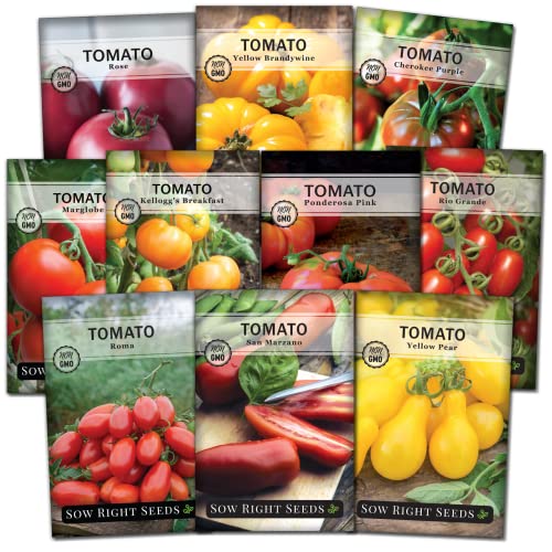Sow Right Seeds - Tomato Seed Collection for Planting - 10 Varieties with Many Sizes, Shapes, and Colors - Non-GMO Heirloom Packets with Instructions for Growing a Home Vegetable Garden - Great Gift