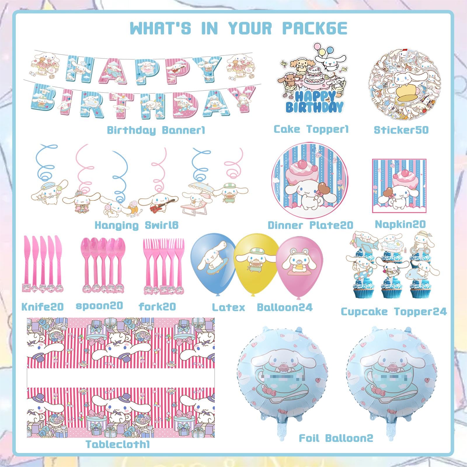 Grehge oroll Birthday Decorations For 20 Guests,Cinnamoroll Party Supplies Included
