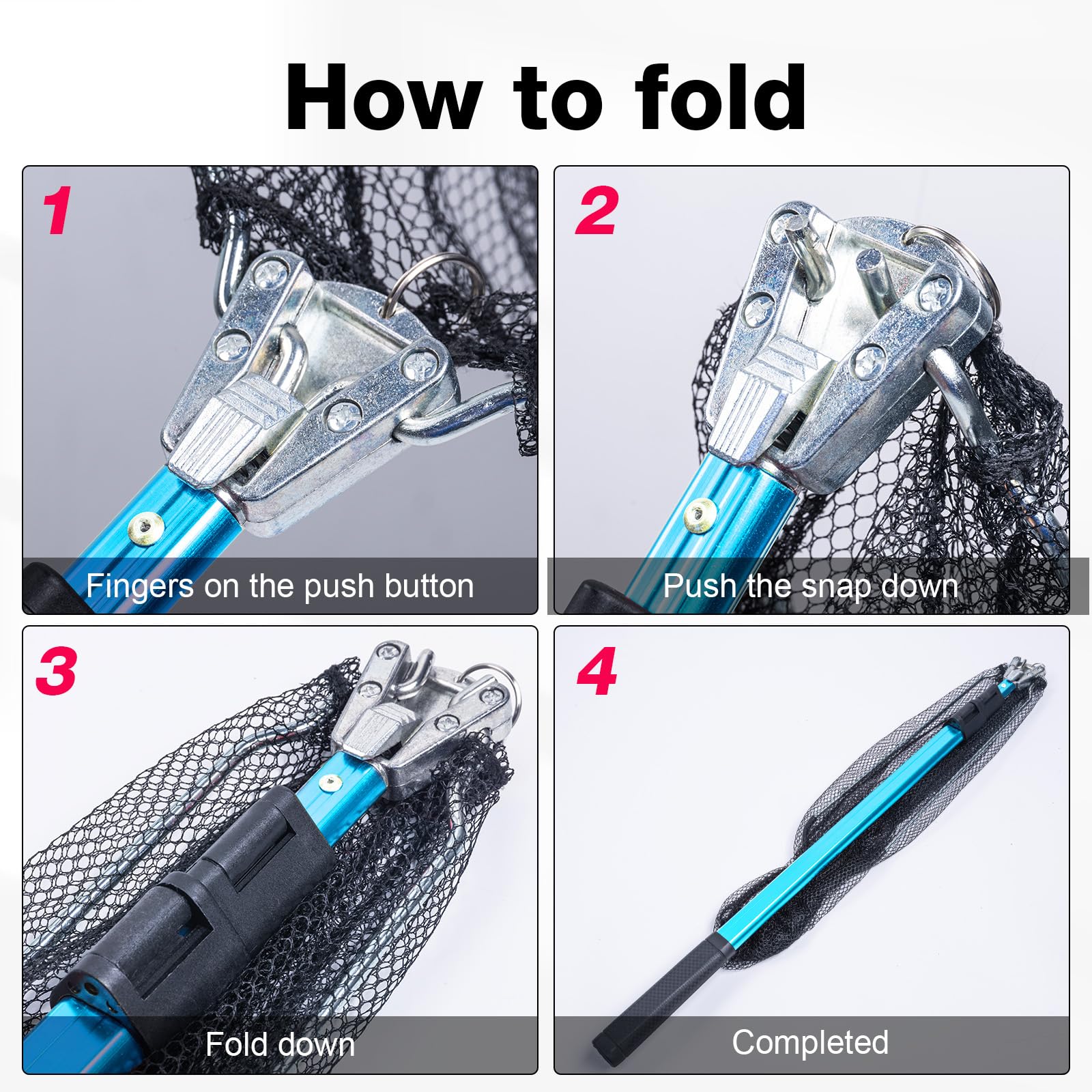 Goture Fishing Folding Landing Net Fishing Nets for Fish with Long Aluminum Handle, Telescoping Pole Handle for Saltwater & Freshwater, Easy Catch & Release, Extending to 70.8/82.7