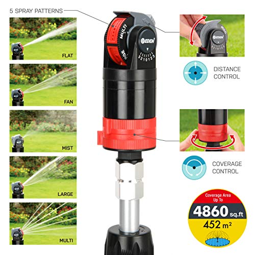 Eden 11530 Multi-Pattern Turbo Gear Drive Metal Tripod Sprinkler Plus Misting System w/Quick Connect Starter Kit, 360 Degree Coverage