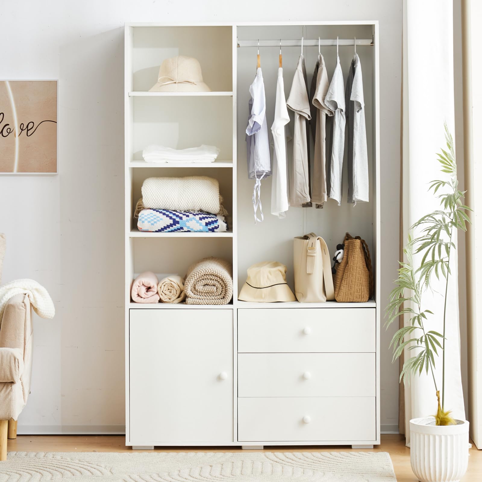 White Closet Shelves With Hanging Closet Kit - Closet Organizer System - Corner Closet System - Closet Organizers And Storage Shelves - Closet Shelving Closet Organizer For Home GYM 104 x 37 x 175CM