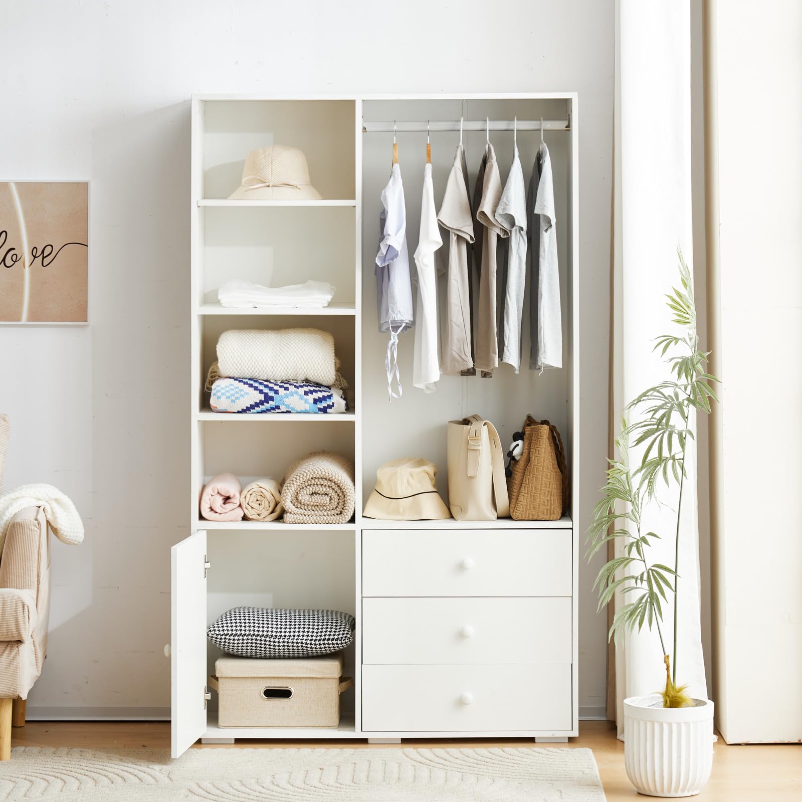 White Closet Shelves With Hanging Closet Kit - Closet Organizer System - Corner Closet System - Closet Organizers And Storage Shelves - Closet Shelving Closet Organizer For Home GYM 104 x 37 x 175CM