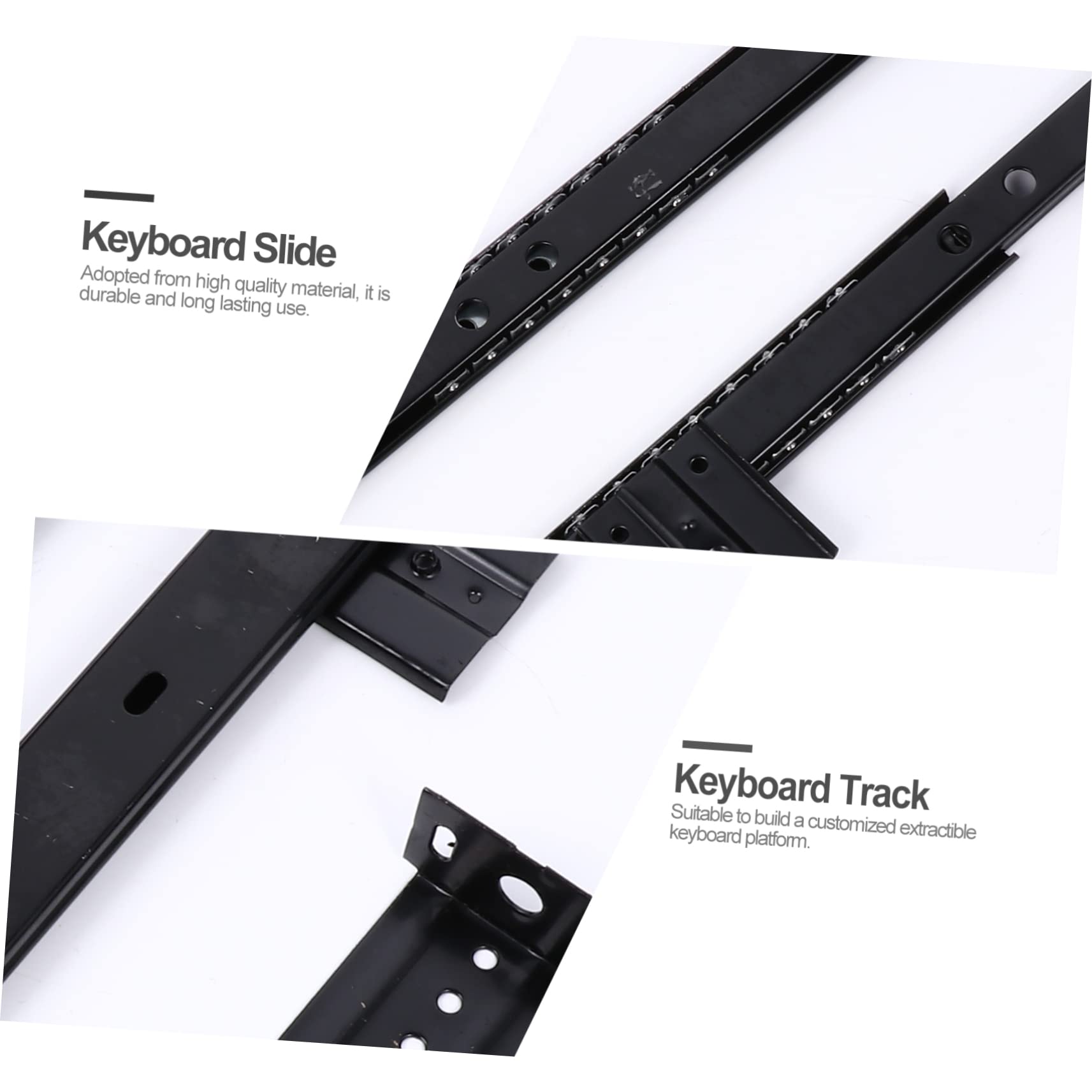 SEWOART 1 Pair Keyboard Drawer Rails Silent and Smooth Under Desk Keyboard Slides Solid Steel Ball Bearings Design Black Ultra Soft-Close Function