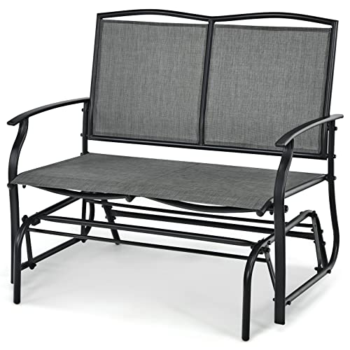 Tangkula 2-Person Patio Glider Bench, Outdoor Rocker Glider Loveseat Chair W/Heavy-Duty Steel Frame, Breathable Seat Fabric, Rocking Lounge Chair for Poolside, Garden, Backyard (Grey)