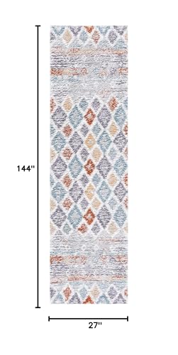 SAFAVIEH Berber Shag Collection Runner Rug - 2'3" x 12' Runner, Blue Rust & Ivory, Boho Design, 1.2-inch Thick Ideal for High Traffic Areas in Living Room, Bedroom, Dining (BER585A-212)