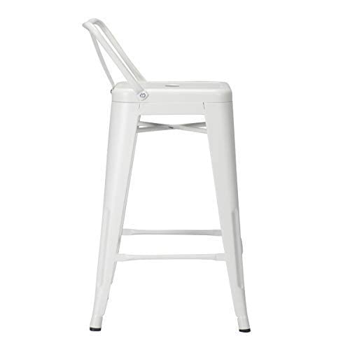 Changjie Furniture Metal Barstools Set of 4 Industrial Bar Stools Counter Stools with Backs Indoor-Outdoor Counter Height Bar Stools (24 inch, White)