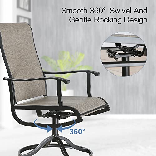 Iwicker Patio Textilene Mesh Fabric Swivel Dinging Chairs Outdoor Gentle Rocker Chair Set of 2 with High Back and Armrest