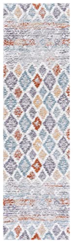 SAFAVIEH Berber Shag Collection Runner Rug - 2'3" x 12' Runner, Blue Rust & Ivory, Boho Design, 1.2-inch Thick Ideal for High Traffic Areas in Living Room, Bedroom, Dining (BER585A-212)