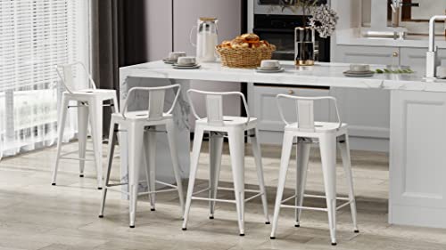 Changjie Furniture Metal Barstools Set of 4 Industrial Bar Stools Counter Stools with Backs Indoor-Outdoor Counter Height Bar Stools (24 inch, White)
