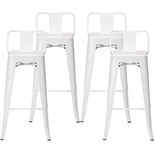 Changjie Furniture Metal Barstools Set of 4 Industrial Bar Stools Counter Stools with Backs Indoor-Outdoor Counter Height Bar Stools (24 inch, White)