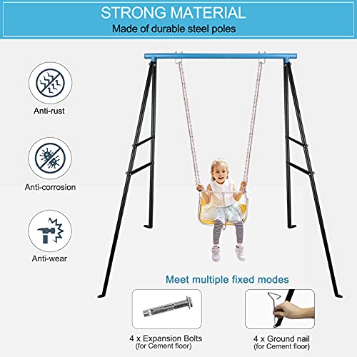 LMYE Swing Stand, New Upgraded Extended Metal Swing Frame with Ground Nail for Most Swings, Length 36", Height 72.8" Saucer Swing NOT Included