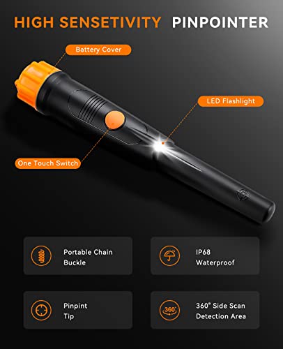 SUNPOW Metal Detector Pinpointer IP68 Waterproof Handheld Pin Pointer Wand with Belt Holster Treasure Hunting Tool Accessories, Buzzer Vibration Sound (Three Mode)