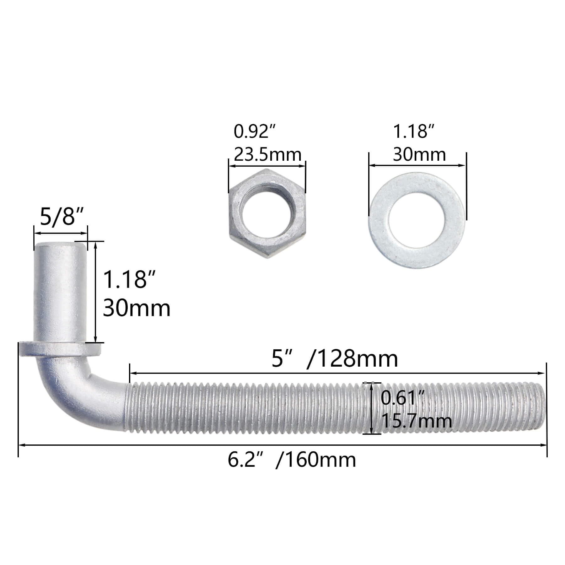 Wulankd 2Pcs 6 inch Heavy Duty J-Bolt Gate Hinge with 5/8" for Chain Link Fence, Galvanized Steel Post Gate Hinges for Farm Gate Hardware, Nuts & Washers Included