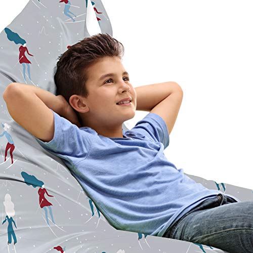 Lunarable Skii Lounger Chair Bag, Retro Design Cartoon Girls Skiing During Snowfall Winter Season Outdoor Sports Theme, High Capacity Storage with Handle Container, Lounger Size, Multicolor