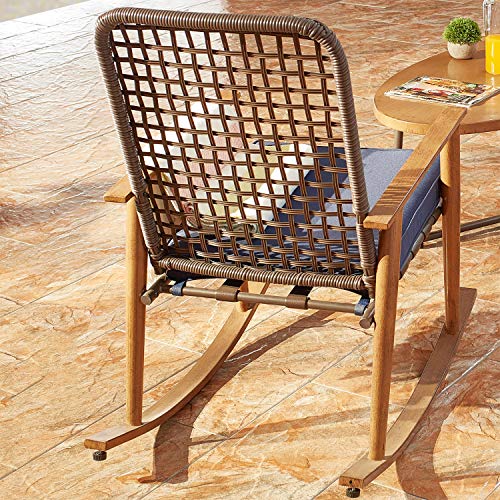 PatioFestival Patio Bistro Set Wood Grain Finish Outdoor Rocking Chairs with Coffee Table All Weather Frame Conversation Set (3Pcs, Blue)