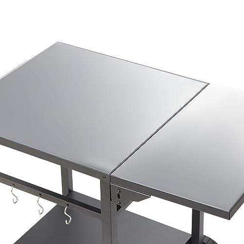 VEVOR Outdoor Grill Dining Cart with Double-Shelf, BBQ Movable Food Prep Table, Multifunctional Foldable Iron Table Top, Portable Modular Carts for Pizza Oven, Worktable with 2 Wheels, Carry Handle