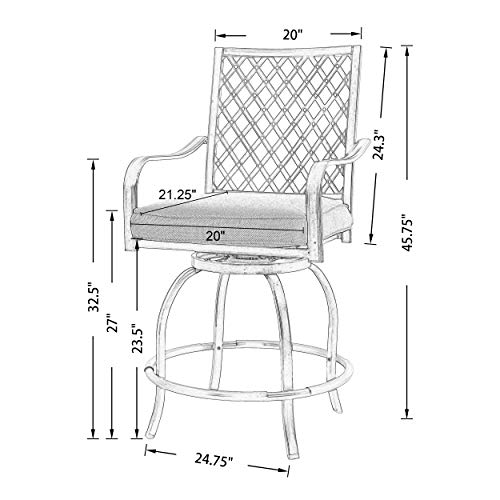 Iwicker Patio Swivel Bistro Chairs, Outdoor Steel Frame Counter Height Stools with 100% Polyester Cushion, Set of 2