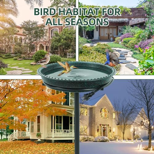 Heated Bird Bath for Outdoors for Winter, 75W Bird Bath Water Heater Bird Bath Deicer,Deep Bowl Thermostatic Control Weather Resistance Stylish Design with Planter Pedestal for All Seasons(Green)