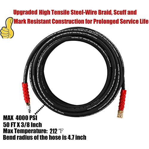 Tool Daily Pressure Washer Hose, 3/8 Inch x 50 FT, Quick Connect, 4000 PSI, High Tensile Wire Braided