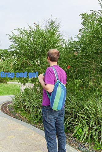 ONCLOUD Extra Long and Wide Double Hammock for Travel Camping Backyard, Porch, Outdoor or Indoor Use, Carrying Pouch Included (Blue/Green Stripes)