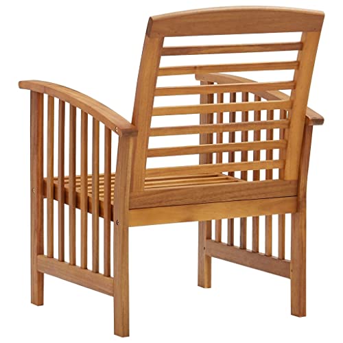 vidaXL Patio Chairs 2 Pcs, Patio Dining Chair with Armrest, Wood Slat Back Outdoor Dining Chair for Deck Garden Lawn, Solid Wood Acacia