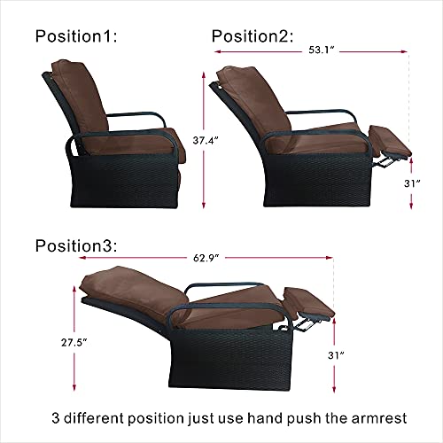 Outdoor Recliner, Outdoor Wicker Recliner Chair with 5.12'' Thickness Cushions, Automatic Adjustable Rattan Patio Chaise Lounge Chairs, Aluminum Frame, Anti-UV and Rustless