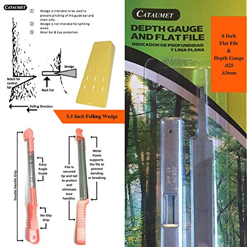 Cataumet Chainsaw Sharpener File Kit Includes 3 Round Files Sizes 5/32" 3/16" 7/32" with 3 Sharpening Guide Handles 1 Stump Vise 1 Felling Wedge 1 Flat File1 Depth Gauge 1 Wrench 1 Large Field Bag