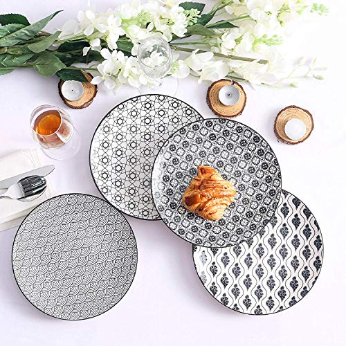 IHIPPO Dinnerware Set Unbreakable, Dishwasher Safe 4-Pieces 4 Design Japanese Style Dinner Plates and Bowls Set Porcelain Dessert Plate Set Hand Painted Kitchen Dessert/Salad/Fruit Plate Set