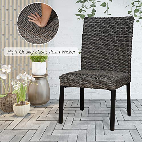 Iwicker Patio Wicker Dining Chairs, Outdoor Heavy-Duty Frame Rattan Chairs with Quick Dry Foam Filling and Curved Backrest, Set of 4