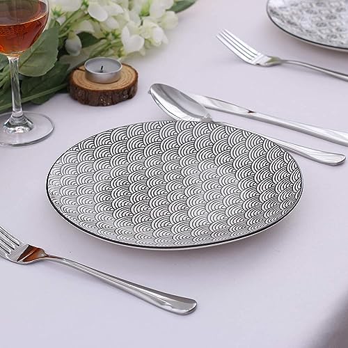 IHIPPO Dinnerware Set Unbreakable, Dishwasher Safe 4-Pieces 4 Design Japanese Style Dinner Plates and Bowls Set Porcelain Dessert Plate Set Hand Painted Kitchen Dessert/Salad/Fruit Plate Set