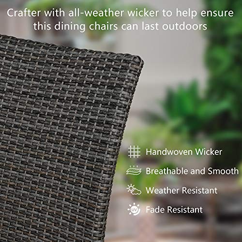 Iwicker Patio Wicker Dining Chairs, Outdoor Heavy-Duty Frame Rattan Chairs with Quick Dry Foam Filling and Curved Backrest, Set of 4