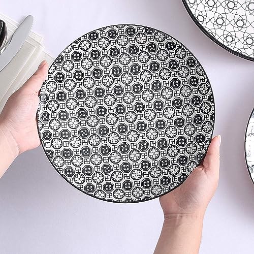 IHIPPO Dinnerware Set Unbreakable, Dishwasher Safe 4-Pieces 4 Design Japanese Style Dinner Plates and Bowls Set Porcelain Dessert Plate Set Hand Painted Kitchen Dessert/Salad/Fruit Plate Set