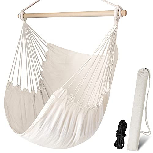 Chihee Hammock Chair Swing Chair Max 330 lbs Large Hanging Seat Patio Lawn Hanging Chair Relax Cotton Weave for Superior Comfort Durability Perfect for Indoor/Outdoor Home Bedroom Deck Yard Garden