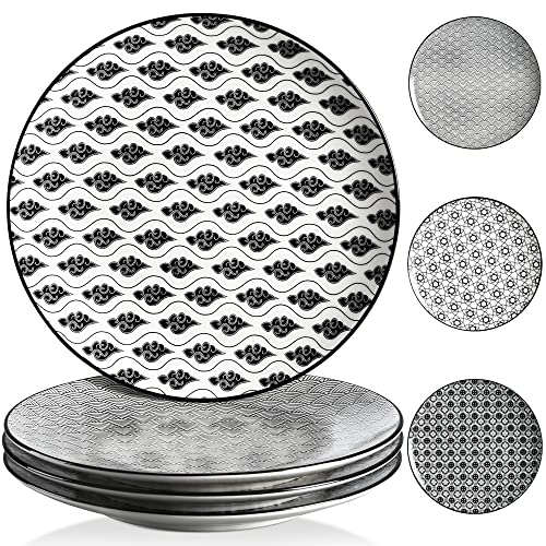 IHIPPO Dinnerware Set Unbreakable, Dishwasher Safe 4-Pieces 4 Design Japanese Style Dinner Plates and Bowls Set Porcelain Dessert Plate Set Hand Painted Kitchen Dessert/Salad/Fruit Plate Set