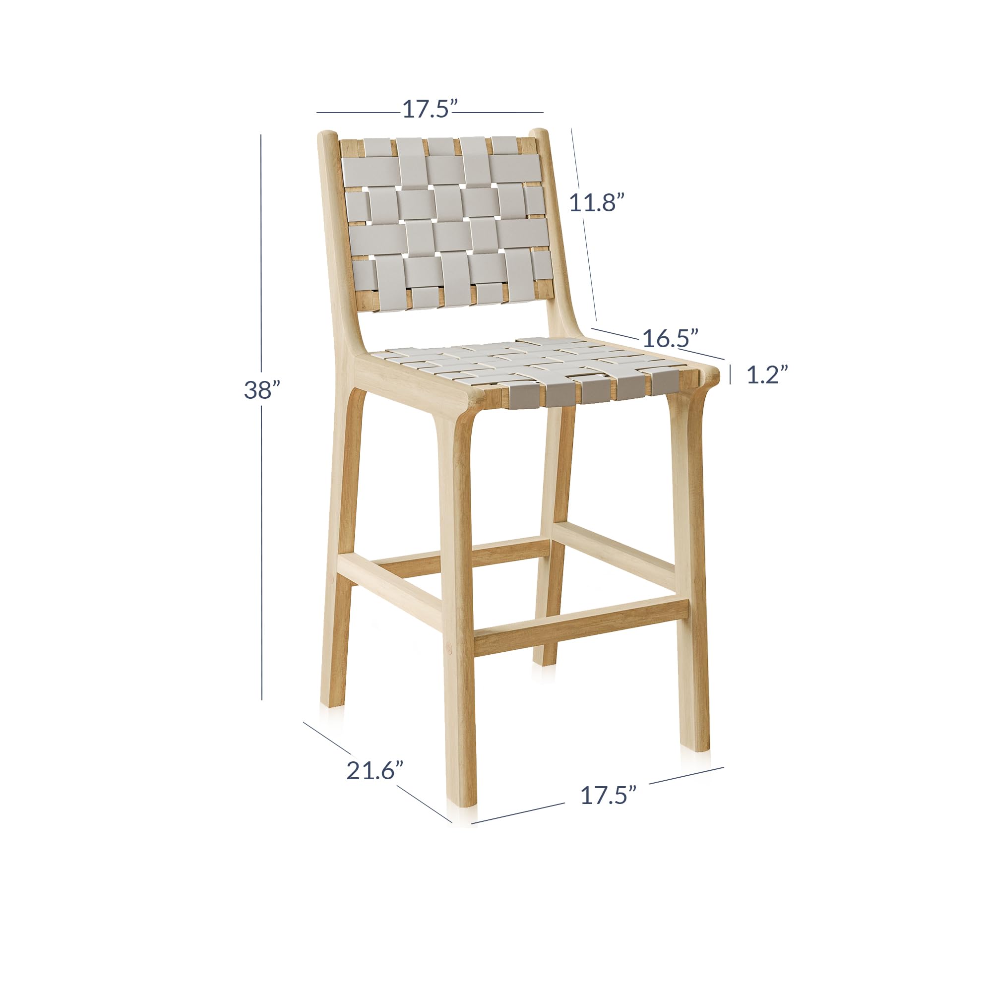 BELLEZE Woven Counter Stools 24 inch Set of 2, Boho Bar Stools with Back Faux Leather Kitchen Stools Island Chairs with Solid Wood Frame for Dining Room Home Kitchen - Morgan (White)