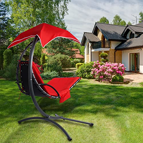 Terrace Hanging Chaise Longue with Replaceable Cover and Umbrella Cloth, Suitable for Chaise Lounge Hammock, Soft and Comfortable, Waterproof and Moisture Proof (Cushions, Pillows not Included) (Red)