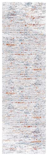 SAFAVIEH Berber Shag Collection Runner Rug - 2'3" x 12' Runner, Blue Rust & Ivory, Modern Abstract Design, 1.2-inch Thick Ideal for High Traffic Areas in Living Room, Bedroom, Dining (BER577A-212)