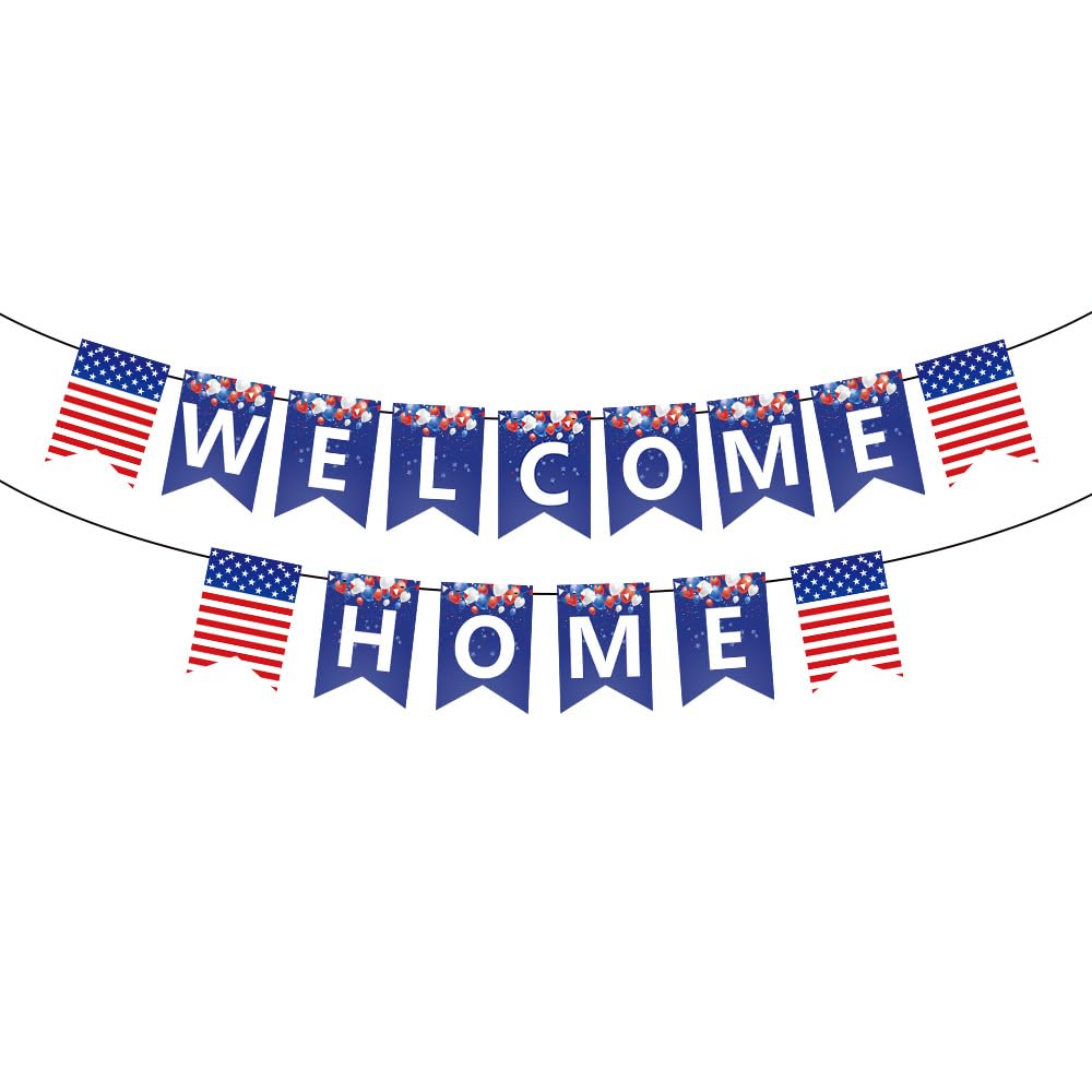 CupaPlay Military Welcome Home Banner Decorations We are So Proud of You Military Return Burlap Patriotic USA Army Themed Party Supplies Favors Red White Blue