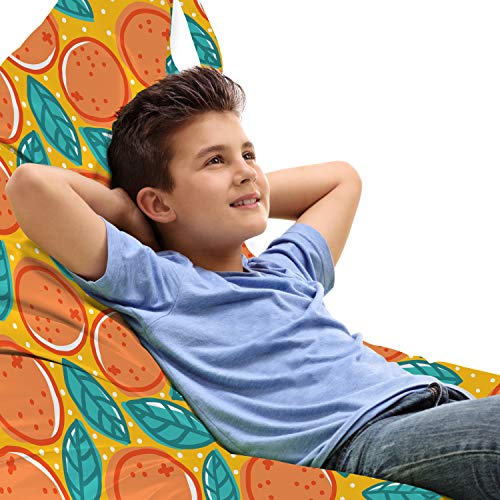 Lunarable Citrus Lounger Chair Bag, Fruit Art Graphic of Oranges and Leaves Retro Print, High Capacity Storage with Handle Container, Lounger Size, Multicolor