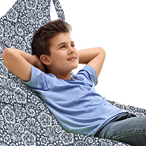 Ambesonne Victorian Lounger Chair Bag, Retro Flower Petals Leaves Paisley Classic Vintage Vibes Design, High Capacity Storage with Handle Container, Lounger Size, Dark Slate Blue and White