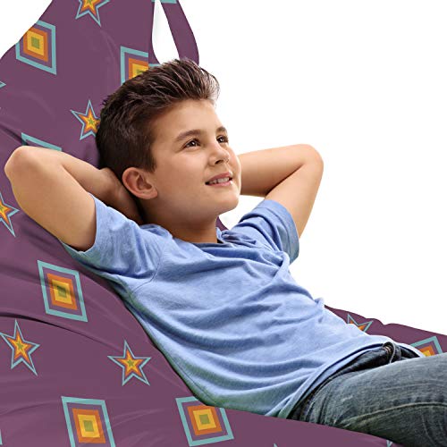 Ambesonne Purple Lounger Chair Bag, Ornamental Geometrical Nested Square Star Motif Repetitive Pattern, High Capacity Storage with Handle Container, Lounger Size, Pale Eggplant and Multicolor
