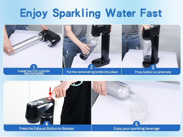 spoonlemon Sparkling Water Maker,Soda Streaming Machine for Home Use, Carbonated Water Machine with BPA Free 1L PET Bottle, Compatible with Any Screw-in 60L CO2 Exchange Carbonator, Black